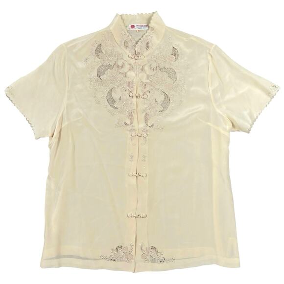 Red Peacock | Tops | Vintage Red Peacock Silk Hand Embroidered Cream ...